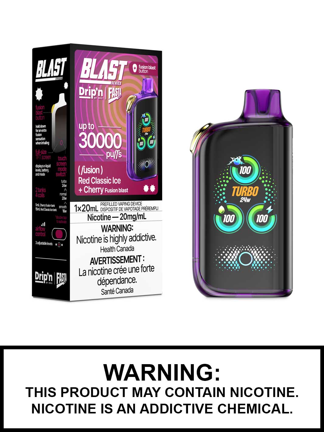 Vape jetable Red Classic Ice & Cherry Dripn Blast Fusion, 30 000 ...