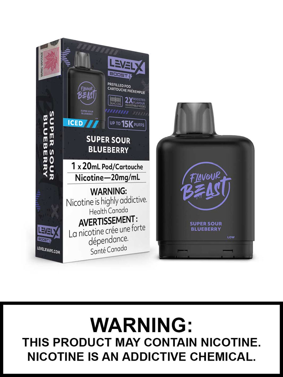 Super Sour Blueberry Iced Flavour Beast Level X Boost G2 Pods, 20mL